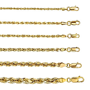 PORI JEWELERS 18K Yellow Gold 1.5MM, 1.8MM, 2MM, 2.5MM, 3MM, 4MM, or 5MM Diamond Cut Rope Chain Necklace Unisex Sizes 16"-30" (3MM, 24)