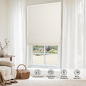 Cordless Blackout Roman Shades Window Blinds, Linen Cream Window Roman Blinds, Custom Washable Roman Shade for Window, Door Window, Bathroom Window