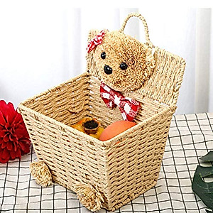 DOITOOL Bear Storage Basket Willow Basket Rustic Hanging Woven Storage Bin Desktop Sundries Makeup Basket with Lid Handle Multifunctional Wicker Organizer Khaki