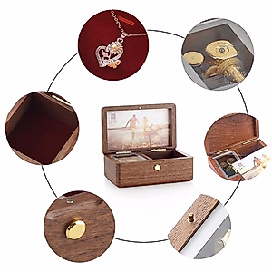 JJYmusic Natural Solid Wood Wind-up Music Box Long Photo Frame Jewelry Musical Box Great Gift for Birthday Christmas(Walnut; Tune: You Are My Sunshine)