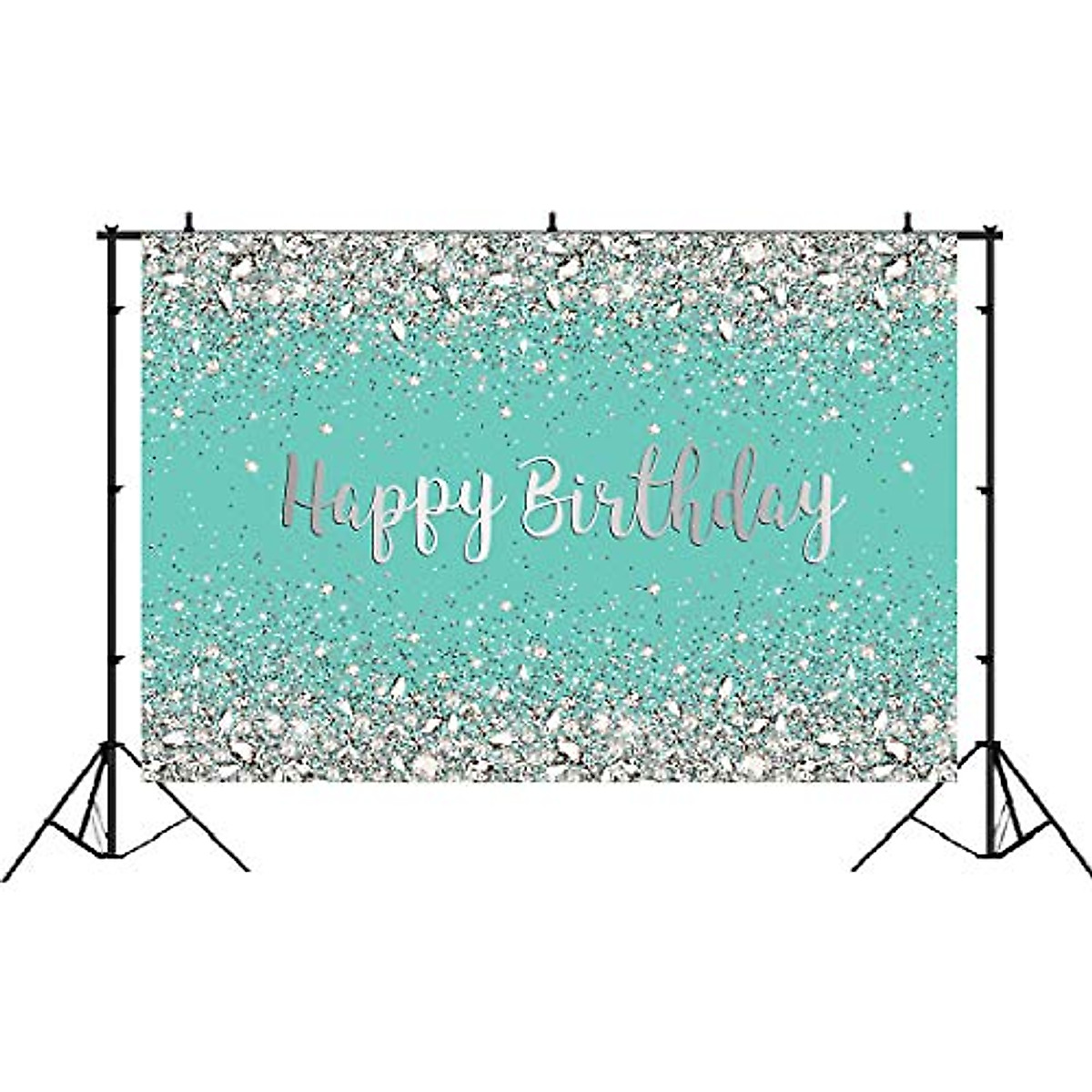 Breakfast Blue and Sliver Birthday Photography Backdrop Sweet 16th 21st Shiny Diamonds Background Girls Adult Women Happy Birthday Party Decorations Cake Table Banner Photo Booth Props 5x3ft