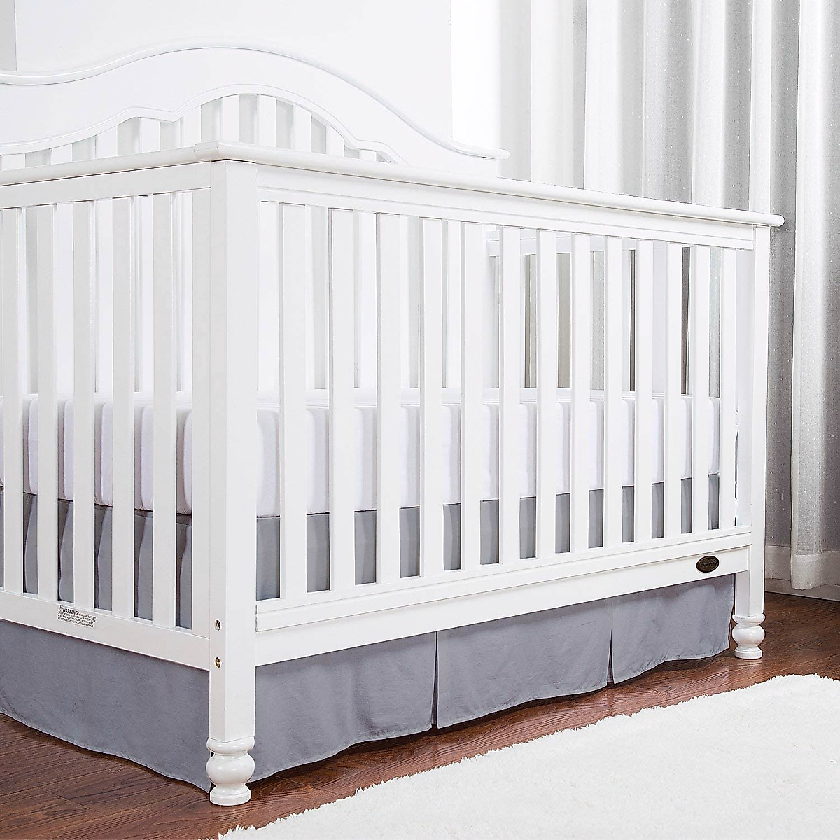 Pleated Crib Bed Skirt, 800TC 100% Egyptian Cotton, Nursery Crib Toddler (28” x 52” x 14’’) Bedding Skirt for Baby Boys or Girls - Silver