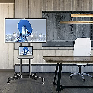 Mobile TV Stand with Wheels for 32-80 Inch LCD LED 4K Flat Screens with Wheels - Height Adjustable TV Cart Rolling TV Stand with Laptop Shelf, Outdoor TV Stand - Max VESA 600x400, Black