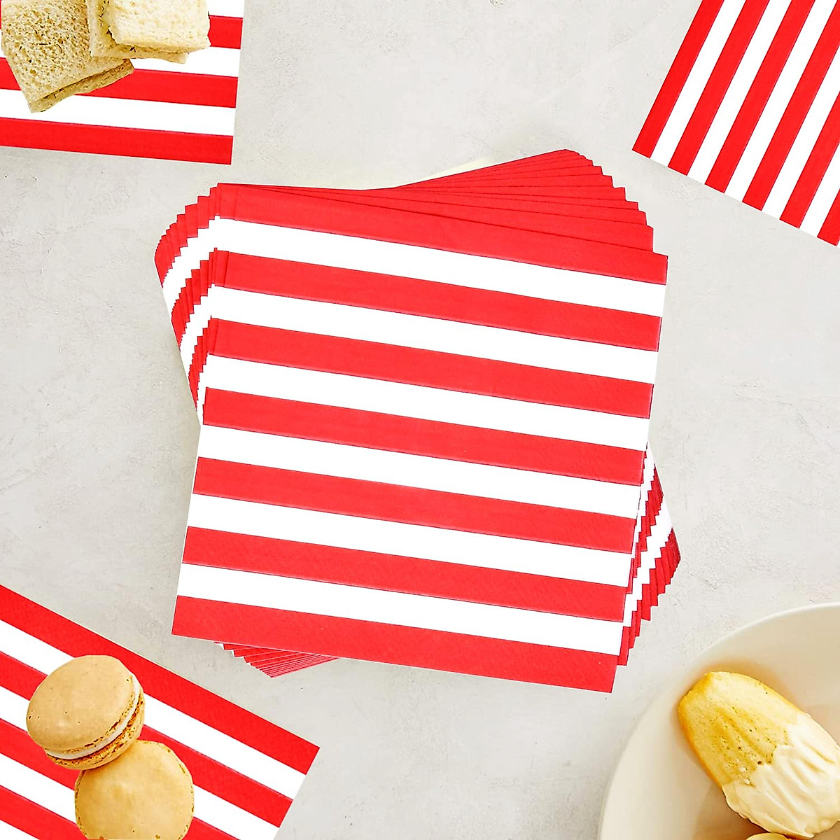 175Pcs Red and White Stripes Party Supplies Set 9"Red and White Striped Plates7"Red carnival Plates Napkins Cup Knive Fork Spoon for Striped Carnival Party Picnic BBQ Birthday Party Decor Serve25
