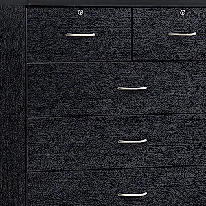 Hodedah 7 Drawer Jumbo Chest, Five Large Drawers, Two Smaller Drawers with Two Lock, Hanging Rod, and Three Shelves | Black