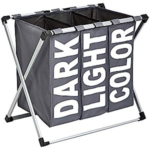 Amazon Basics Triple Laundry Basket Hamper, Dark Grey