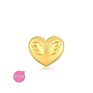 CHOW SANG SANG 999 24K Solid Gold Heart Shaped Angel Wings Mini Charm Bracelet for Women 92394C (Gold, 17 CM)