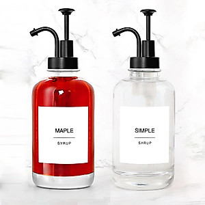 Glass Coffee Syrup Dispenser for Coffee Bar Accessories with 84 Labels (Set of 2), Syrup Pump Bottle for Coffee Bar , 16.9 oz, Matte Black