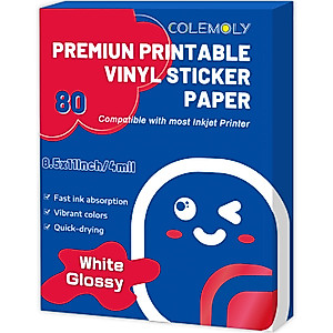 Sticker Paper Printable Vinyl for Inkjet Printer 80 Matte and 80 Glossy Quick Drying Waterproof Decals Self-Adhesive Tear resistance Non-residue Label Vivid Color Letter 8.5x11 In for Craft Laser