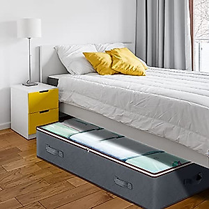 Budding Joy 90L Under Bed Storage Containers, Closet Organizers and Storage Bins, Underbed Storage Bags with Clear Window for Blankets, Sheets, Pillows, Dorm Room, Holiday Wrapping Paper Storage