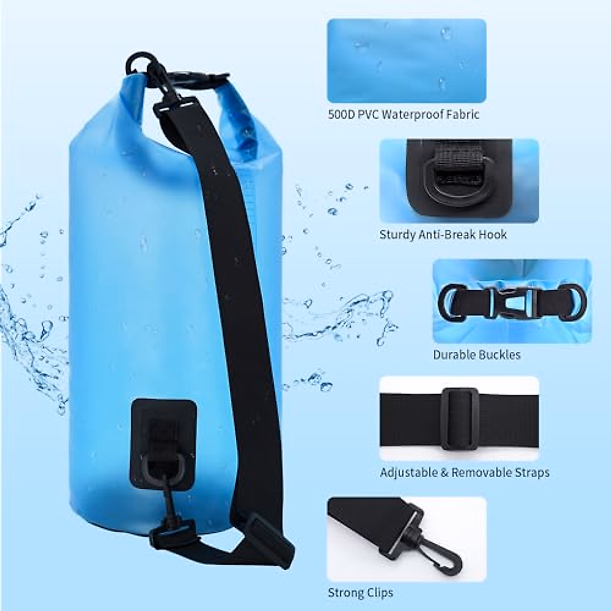 BACK KTCL Waterproof Dry Bag for Women Men,10L/15L Roll Top Lightweight Dry Storage Bag Backpack,Floating Sack with Waterproof Phone Case, Kayaking,Swimming, Camping, Hiking, Beach (Blue, 10L)