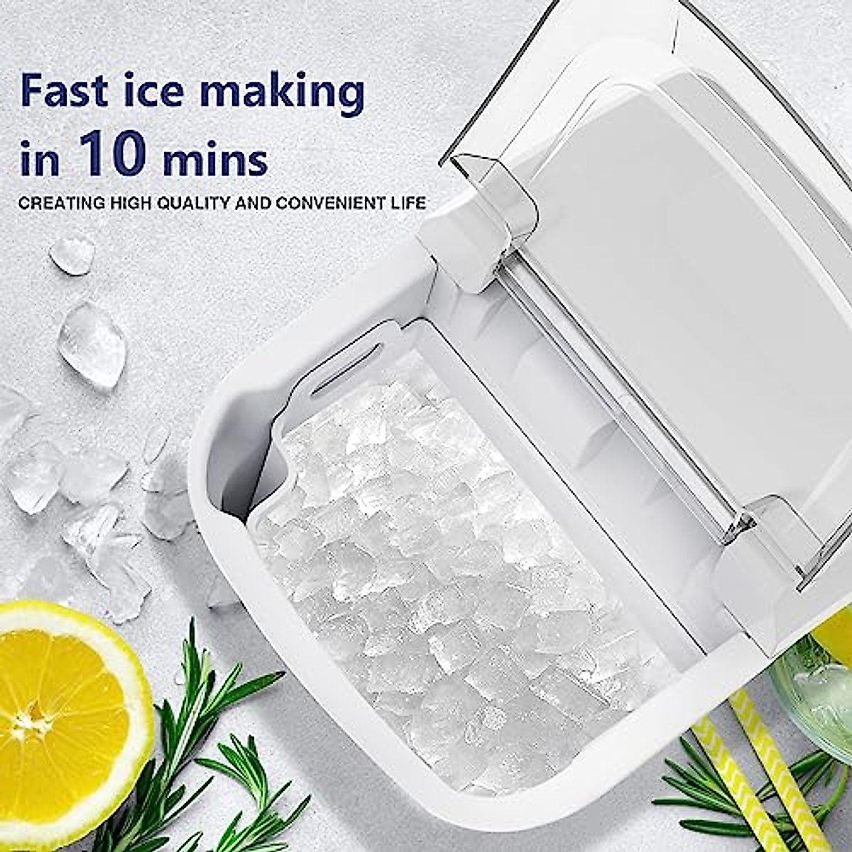 Havato Nugget Ice Maker Countertop, Auto-Cleaning Pebble Ice Maker with Ice Basket & Scoop, 33Lbs in 24H, Chewable Ice Maker Machine for Home Camping Party RV, White