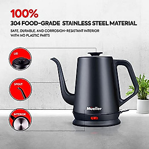 Mueller Electric Gooseneck Kettle with Pour Over Drip Coffee Maker Coffee Serving Set, Stainless Steel Coffee Servers Kettle & Tea Kettle, Matte