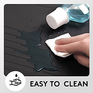 Under Sink Mat,PRETIRENO 34" x 22" Silicone Under Sink Liner for Kitchen & Bathroom Sink Base Cabinets,Under Sink Drip Tray with Lip, Black