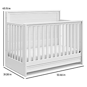 STORKCRAFT Luna 5-in-1 Convertible Crib with Drawer (White) – GREENGUARD Gold Certified, Crib with Drawer Combo, Full-Size Nursery Storage Drawer, Converts to Toddler Bed, Daybed and Full-Size Bed