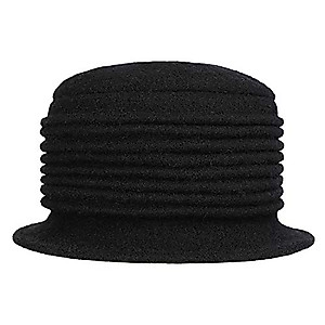 DT DANTIYA Women's Wool Cloche Bucket Hat Slouch Wrinkled Winter Warm Beanie Cap (Black)