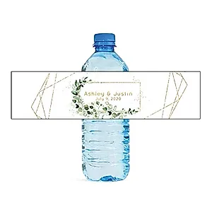Ivy and Sage with Gold Geometric Shapes Water Bottle Labels