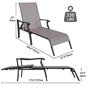 YITAHOME Pool Lounge Chair Set of 2, Chaise Lounge Outdoor w/5-Position Adjustable Backrest, Armrests, Weather Resistant & Easy to Assemble- Brown