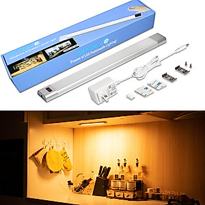 WOBANE Under Cabinet Lighting, Plug in LED Light Bar with ETL Adapter, Hand Wave Activated, 12” Cabinet Light Kit for Kitchen,Shelf,Bookcase,Display,Counter, 2700K Warm White,Dimmable,1 Panel
