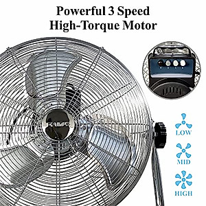 Optimus Industrial Grade 3-Speed High-Velocity Fan, 18 Inches, Chrome, F-4182