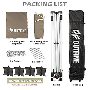 OUTFINE Patio Canopy 10'x10' Pop Up Commercial Instant Gazebo Tent, Outdoor Party Canopies with 4 Removable Sidewalls, Stakes x8, Ropes x4 (Khaki, 10 * 10FT)