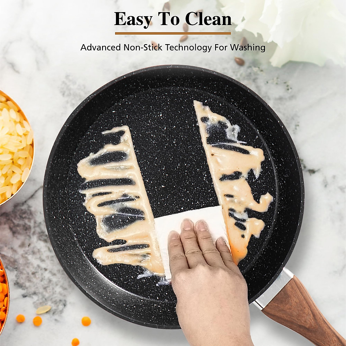 30 Piece Pots and Pans Set Non Stick, Granite Induction Cookware Sets, Nonstick Kitchen Cookware Sets, Non Toxic Cookware Set with Frying Pans and Saucepan, Kitchen Pots and Pans Set, Black