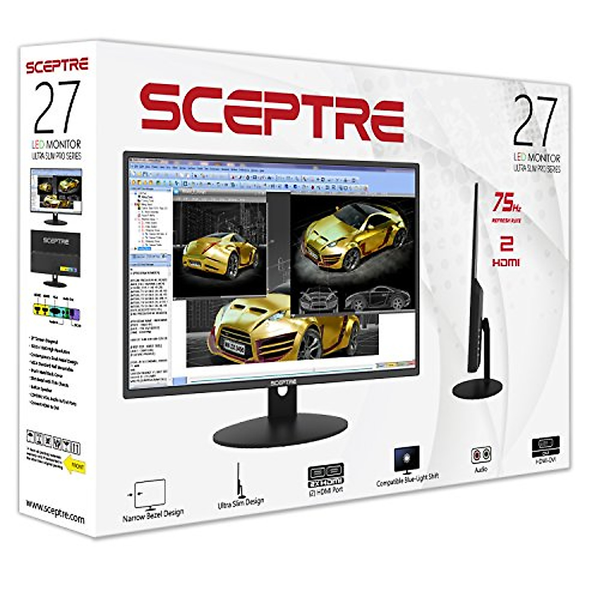 Sceptre E275W-19203R 27 inch1080P LED Monitor 99% sRGB 2X HDMI VGA Build-In Speakers, Machine Black (E275W-19203R series)