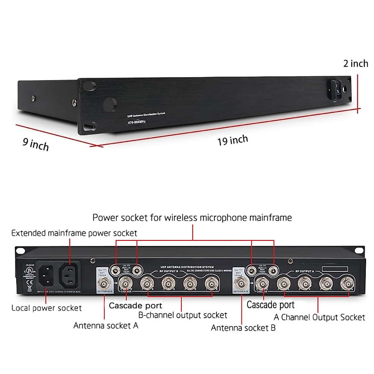 UHF Active Directional Antenna Power Distribution System for SHURE Wireless Microphone System with Antenna Paddle