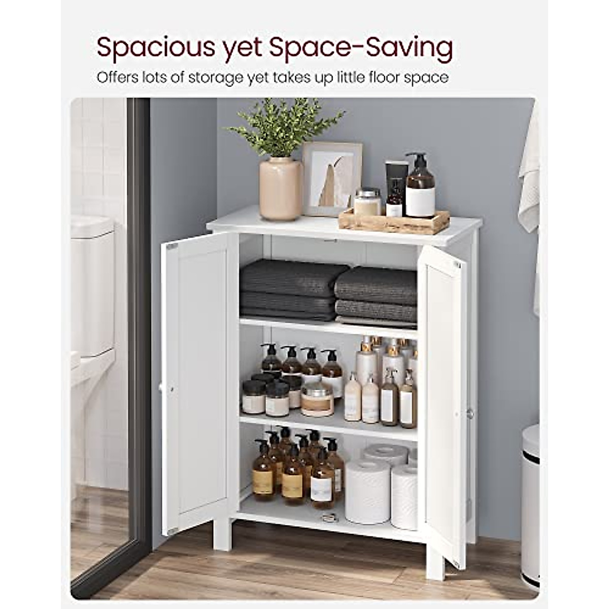 VASAGLE Bathroom Floor Storage Cabinet, Bathroom Storage Unit with 2 Adjustable Shelves, Bathroom Cabinet Freestanding, 11.8 x 23.6 x 31.5 Inches, White UBCB60W