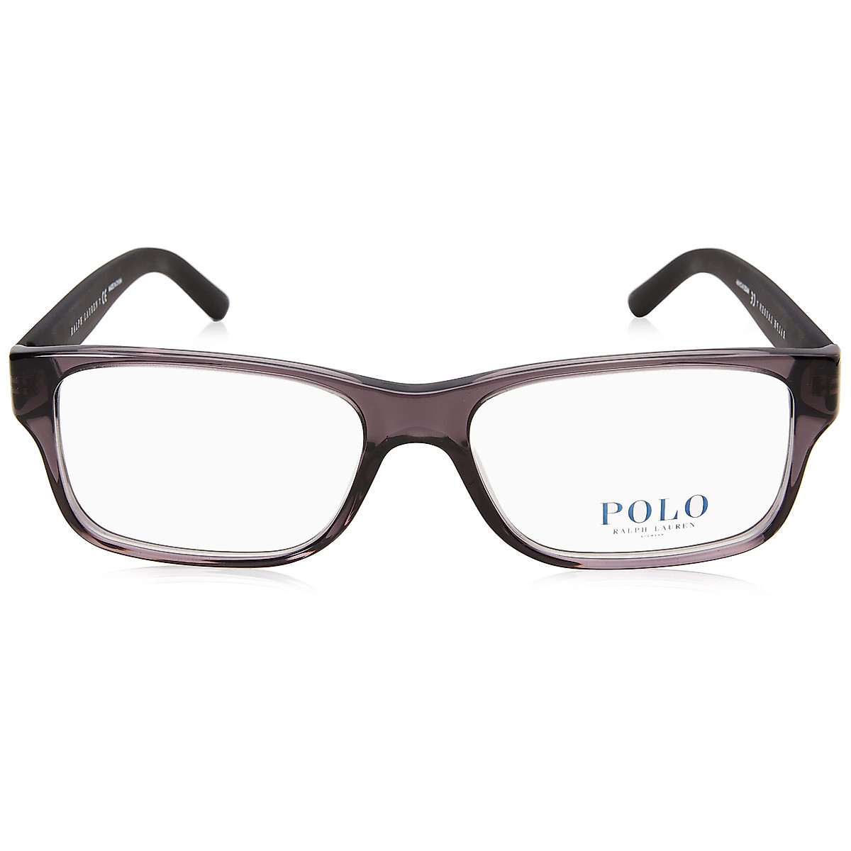 POLO RALPH LAUREN Mens PH2117 Rectangular Prescription Eyewear Frames, Shiny Transparent Grey/Demo Lens, 54 mm