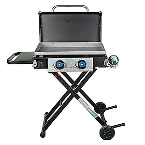 Razor Griddle GGC2030M 25 Inch Outdoor 2 Burner Portable LP Propane Gas Grill Griddle w/Top Cover Lid, Wheels, & Shelf for BBQ Cooking, Black (Steel)