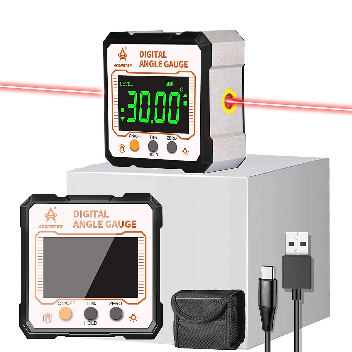 Digital Angle Finder with Electronic Laser，3-in-1 Angle Finder-Electronic Level&Laser Level-Rechargable Digital Angle Gauge Magnetic,Digital Level Box/Protractor for Table&Miter Saw with Fabric Bag
