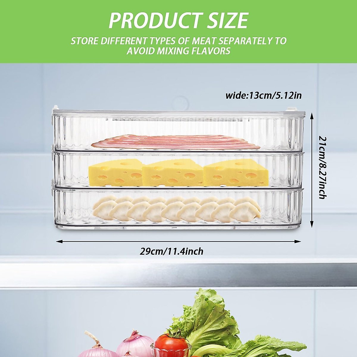 Deli Meat Container for Fridge, 3 Layer Bacon Lunch Meat Container for Refrigerator, Deli Meats Containers with Lids, Storage Boxes with Lid for Cold Cuts, Bacon Storage Box for Fridge