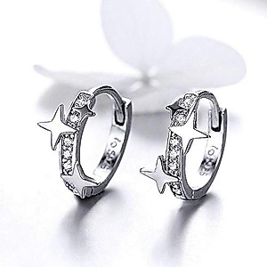Star Cubic Zirconia Huggie Hoop Earrings for Women Teen Girls Sterling Silver Constellation Cartilage Cute Charms CZ Sleeper Small Hoop Dainty Stars Earrings Hypoallergenic Sensitive Ear Jewelry