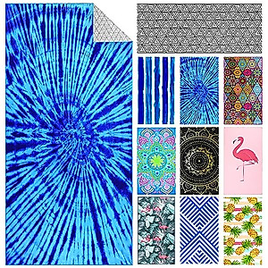 Microfiber Pool Sandproof Beach Towel Blanket - Quick Fast Dry Sand Free Proof Compact Outdoor Camping Travel Swim Micro Fiber Thin Yoga Mat Personalized Gift for Women Man Adult Blue Tie Dye