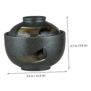 Anneome 2pcs Stew Home Egg Bowl Dessert Steam Noodle Ceramic Nest Stainless Cuisine Japanese Household Restaurant Custard Onion Tableware Lid Soup with Ml Pudding Steaming Cup Rice French