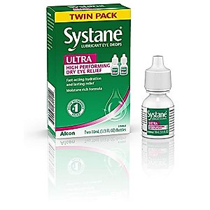 Systane Ultra Lubricant Eye Drops, Artificial Tears for Dry Eye, Twin Pack, 10-mL Each