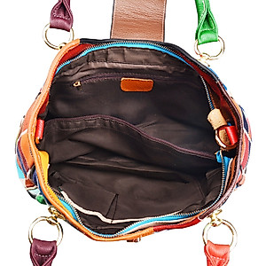 Heshe Womens Multi-color Leather Shoulder Bag Hobo Tote Handbag Cross Body Purse (Colorful-2B4038)