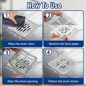 30PCS, 4" X 4" Disposable Shower Drain Hair Catcher Mesh Stickers, Bathroom Sink Drain Strainer, Tub Drain Hair Catcher for Human and Pet Hair, Bathroom, Laundry, Bathtub, Kitchen