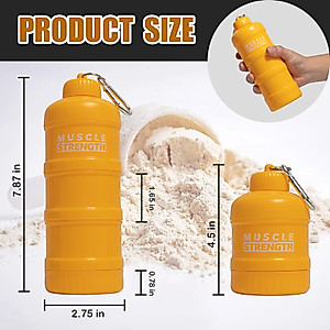 Stackable Protein Powder Travel Container with Carabiners & Funnels, Portable Protein Powder Container to Go, Protein Powder Funnel Set, Travel Protein Powder Containers for Fitness, Travel (YELLOW)