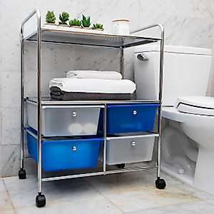 Mind Reader Rolling Utility Cart, 25 Inch, Silver 4 Drawer