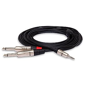 Hosa HMP-006Y REAN 3.5 mm TRS to Dual 1/4 inch TS Pro Stereo Breakout Cable, 6 Feet Cable Length, 24 AWG Oxygen-Free Copper (OFC) Conductors for Enhanced Signal Clarity
