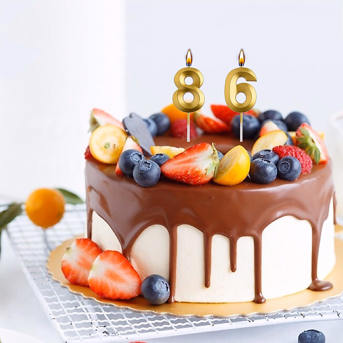 AOOLADA 68th 86th Birthday Candles, Gold 86 68 Year Old Number Birthday Candles, Birthday Party Decorations Cake Topper Gifts for Men Women