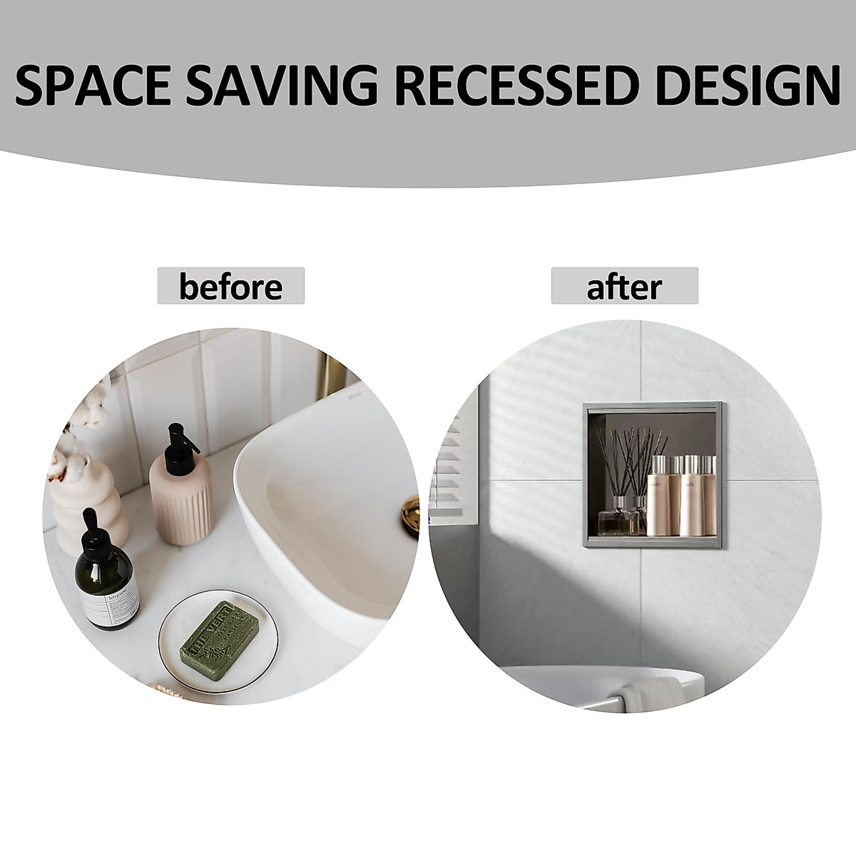 LOWIXI Recessed Shelves Niche 12" X 12",Shower Niche No Tile Needed, Bathroom Niche Recessed Shower Shelf Backsplash with Glass，Black