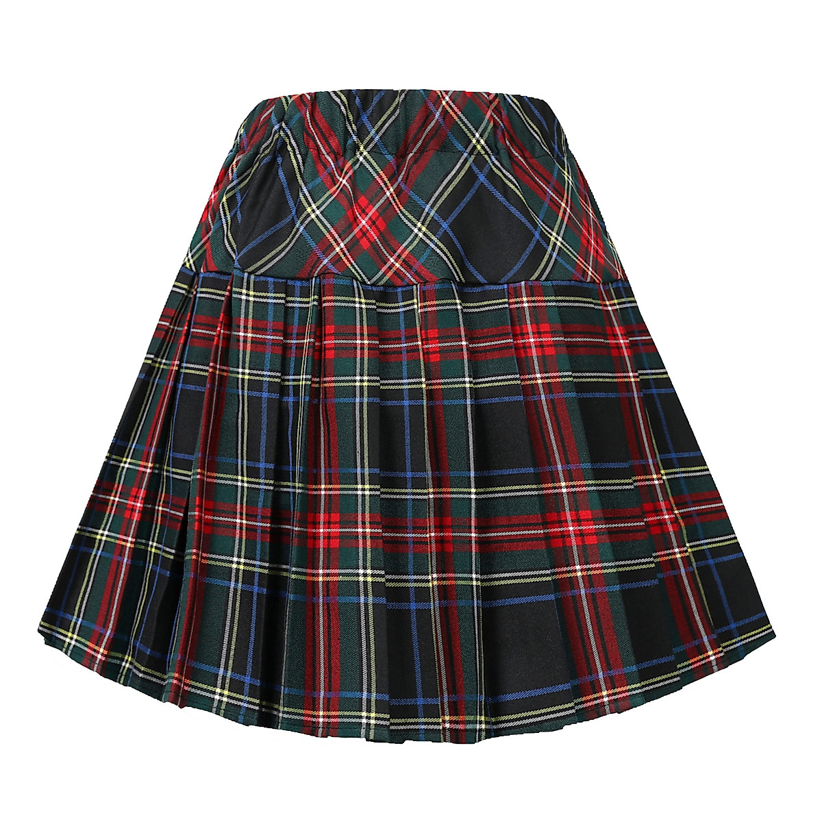 Women's Elastic Waist Plaid Pleated Skirt Tartan Skater School Uniform Mini Skirts (Series 18, L)