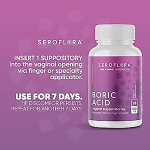 Seroflora Boric Acid Vaginal Suppositories 600 mg 28 Capsules - Boric Acid Pills for Women - Vaginal Health pH Balance for Women - Supports Vaginal Odor Control