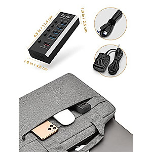 USB Hub 3.0 Powered, ikuai 5-Port Multiple USB Port Splitter, USB 3 Powered Hub, High-Speed Portable USB Port Expander, Charging Supported, 24W Power Adapter for Laptop and PC (RSW-A35B)