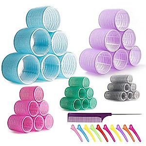 Jumbo Hair Rollers Hair Curlers. 3 inch Rollers, Large Self Grip Hair Curlers for Long Hair, Big Hair Rollers for Long Hair. No heat Curlers Hair Rollers with Clips & Comb. 30 Pack
