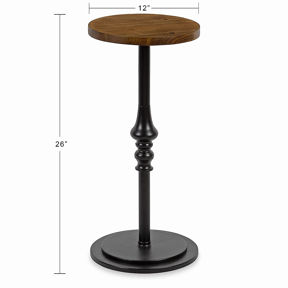 Kate and Laurel Stratton Rustic Pedestal Table, 12" x 12" x 26", Rustic Caramel and Black, Decorative Pedestal Table for Smaller Living Areas