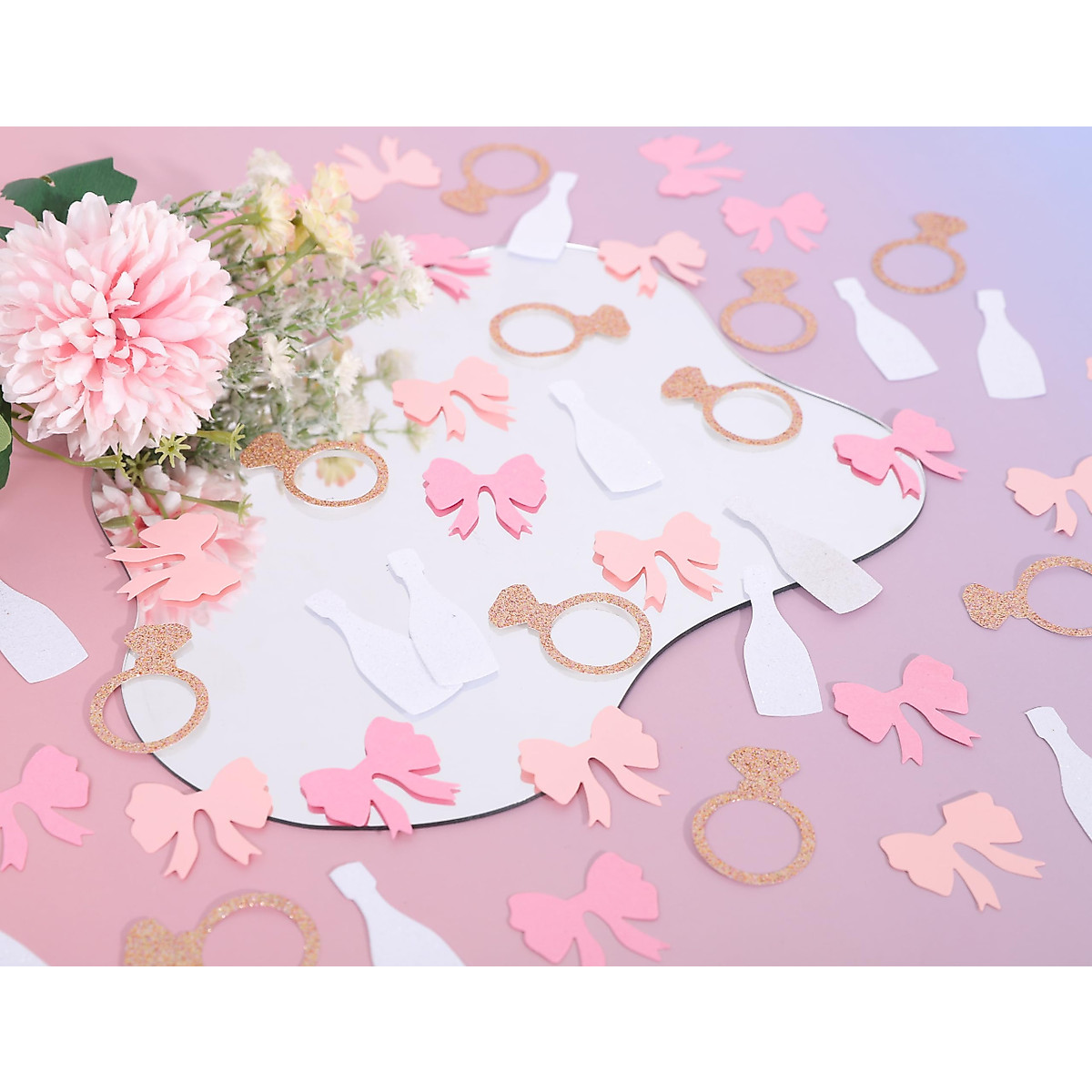 She’s Tying the Knot Party Confetti - Bridal Shower Table Decoration,Table Scatter Bridal Shower Photo props,Champagne Bow Diamond Ring Confetti Perfect for Any Event